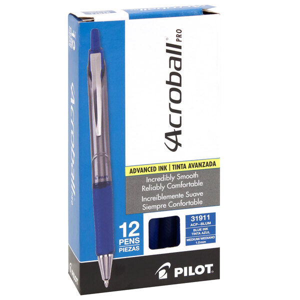 Pilot 31911 Acroball Pro Blue Ink with Silver Barrel 1mm Retractable ...
