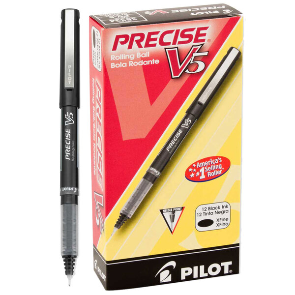 Pilot 35334 Precise V5 Black Ink with Black Barrel 0.5mm Roller Ball ...