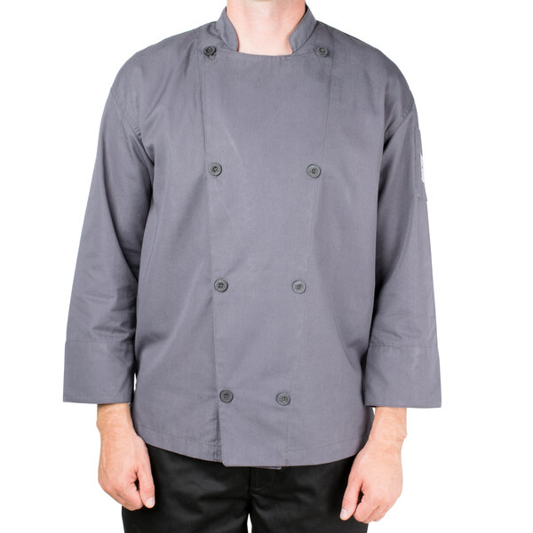 Chef Revival Silver J200 Unisex Gray Performance Long Sleeve Chef ...