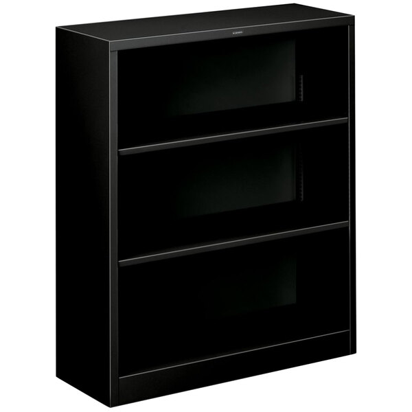 HON S42ABCP Black 3 Shelf Metal Bookcase 34 1/2" x 12 5/8" x 41"