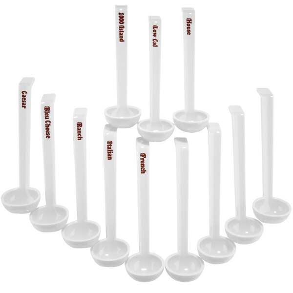 Cambro LD105A148 Camwear Plastic White 12-Piece 1 oz. Printed Ladle Set