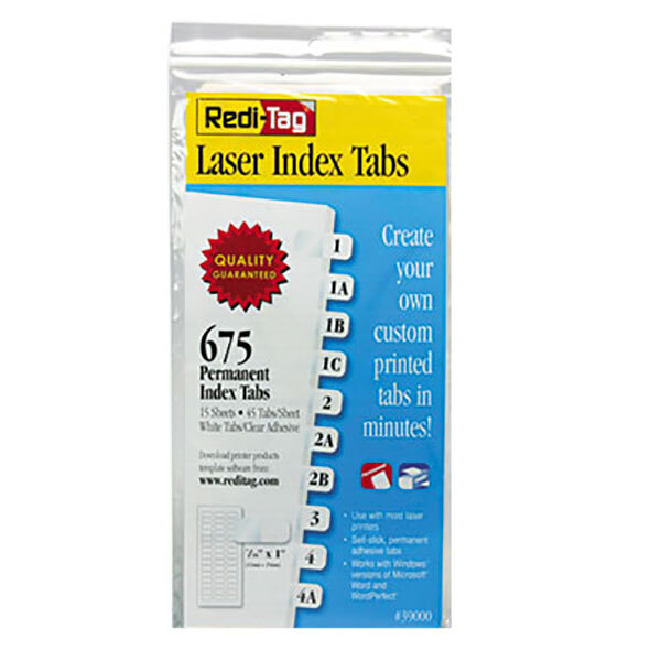 Redi-Tag 39000 7/16" White Laser Printable Plastic Index Tabs - 675/Pack