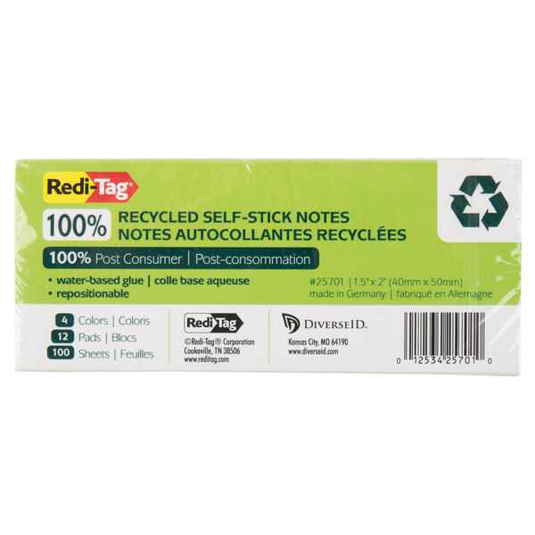 Redi-Tag 25701 1 1/2" x 2" Recycled Assorted Color 100 Sheet Self-Stick ...