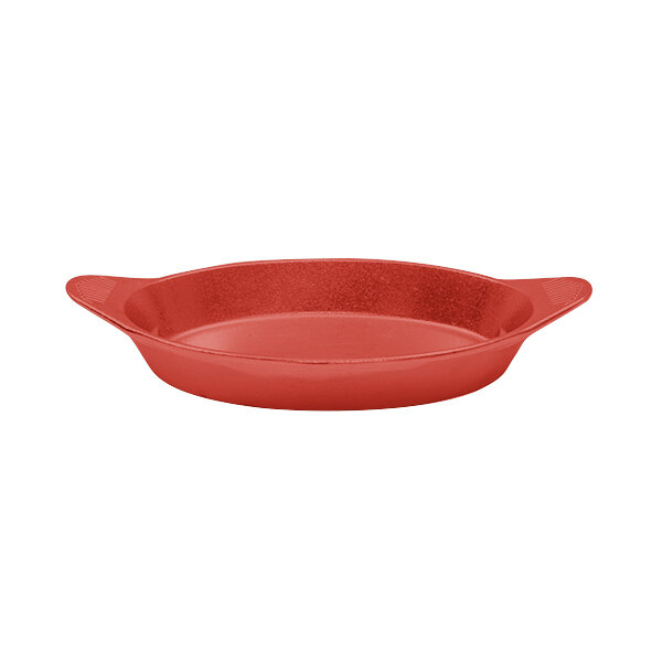 TableCraft CW1725R 16 oz. Red Cast Aluminum Oval Server with Shell Handles