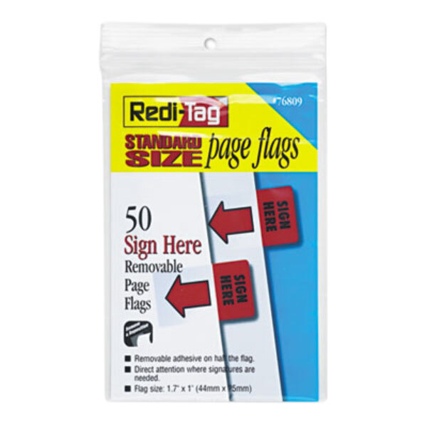 Redi-Tag 76809 Red "Sign Here" Removable Page Flag - 50/Pack