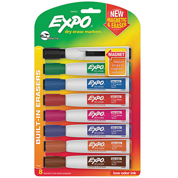 Expo 1944741 Assorted 8-Color Chisel Tip Magnetic Dry Erase Marker - 8/Pack
