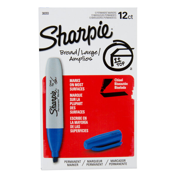 Sharpie 38203 Blue Chisel Tip Permanent Marker - 12/Pack