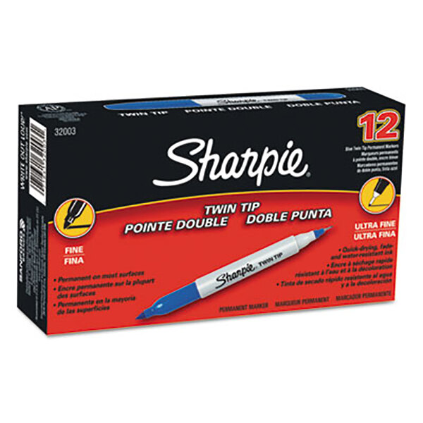 Sharpie 32003 Twin-Tip Blue Fine and Ultra-Fine Point Permanent Marker ...