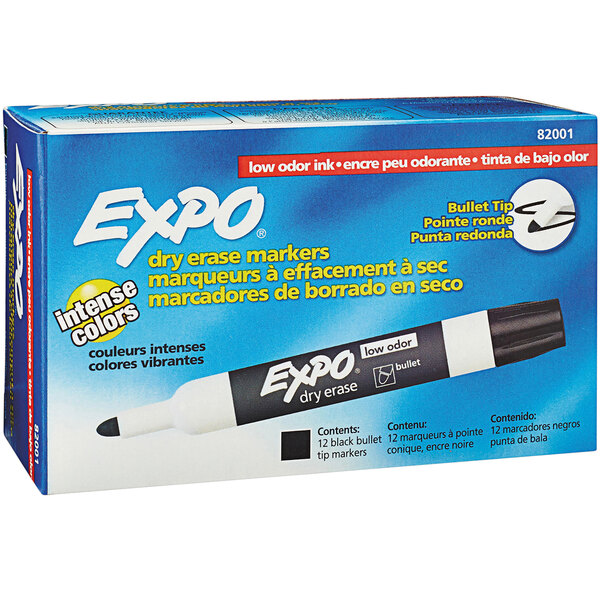 Expo 82001 Black Low-Odor Bullet Tip Dry Erase Marker - 12/Pack