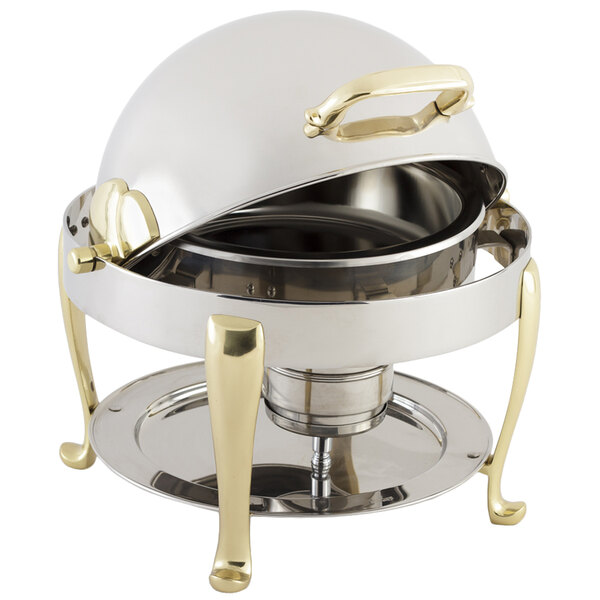 Bon Chef 19014 Petite 3 Qt. Dripless Round Stainless Steel with Brass ...