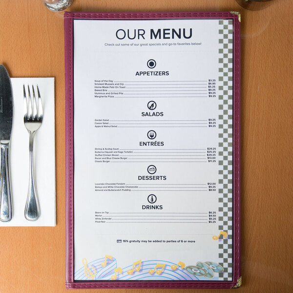 Choice 8 1/2" x 14" Menu Paper - Retro Themed Jukebox Design Right ...