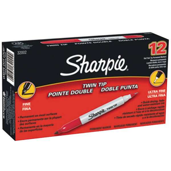 Sharpie 32002 Twin-Tip Red Fine and Ultra-Fine Point Permanent Marker ...