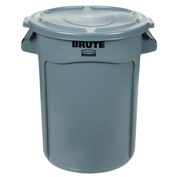 Rubbermaid BRUTE 32 Gallon Gray Round Trash Can and Lid