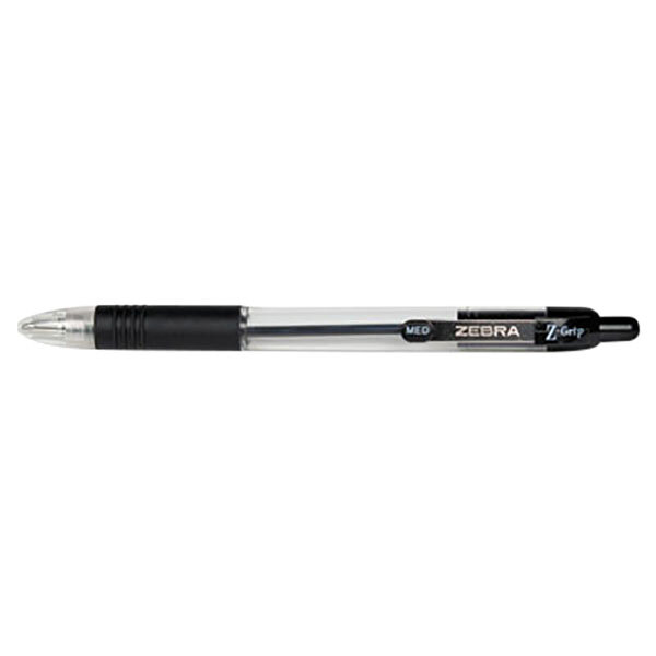 Zebra 22210 Z-Grip Black Ink with Clear Barrel 1mm Retractable ...