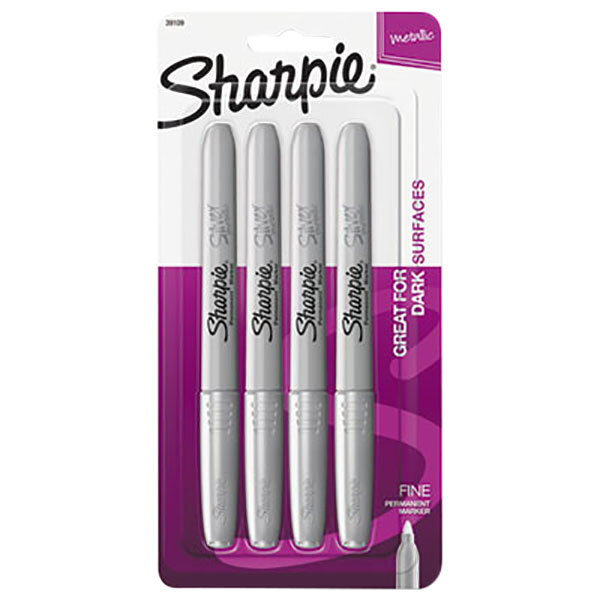 Sharpie 39109PP Metallic Silver Bullet Tip Permanent Marker - 4/Pack