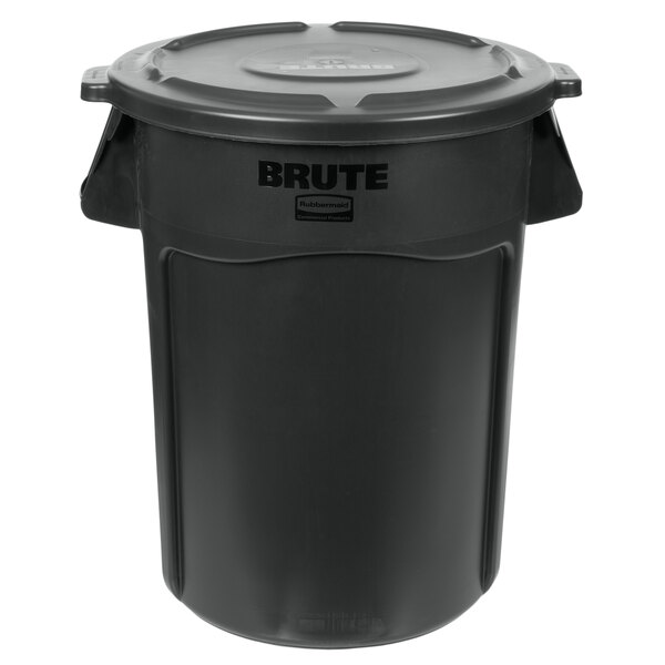 Rubbermaid BRUTE 44 Gallon Black Executive Round Trash Can and Lid