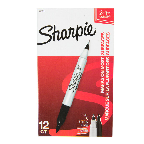 Sharpie 32001 Twin-Tip Black Fine and Ultra-Fine Point Permanent Marker ...