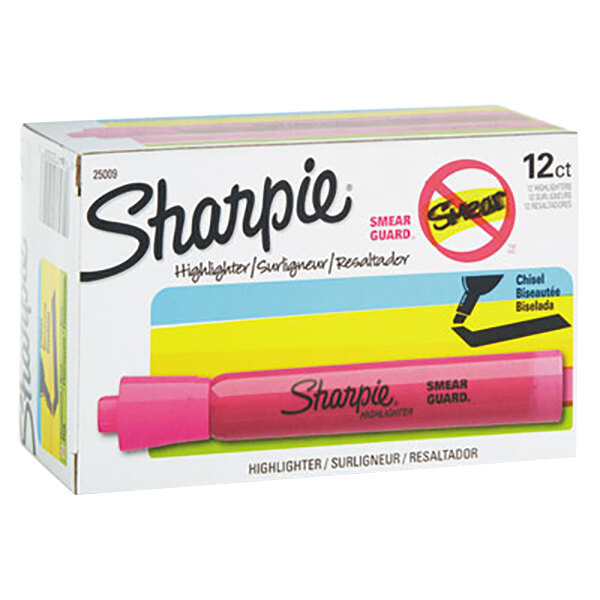 Sharpie 25009 Accent Pink Chisel Tip Tank Style Highlighter - 12/Pack