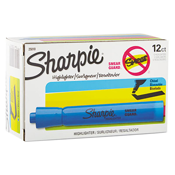 Sharpie 25010 Accent Blue Chisel Tip Tank Style Highlighter - 12/Pack