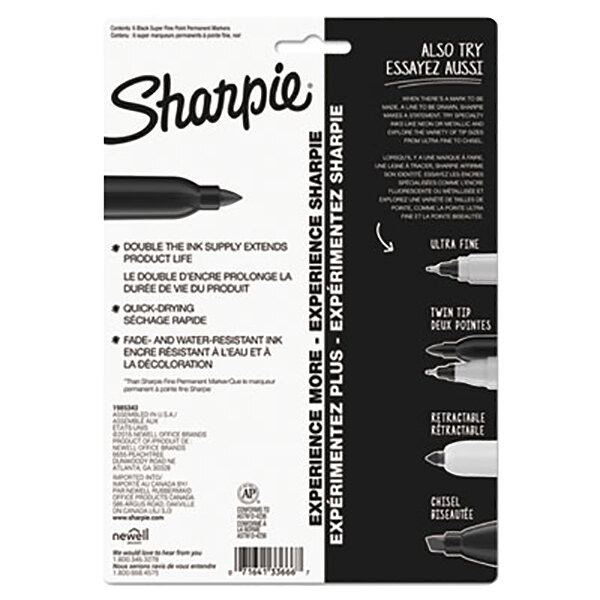 Sharpie 33666PP Super Black Fine Point Permanent Marker - 6/Pack