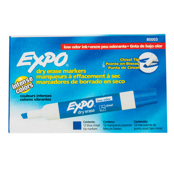 Expo 80003 Blue Low-Odor Chisel Tip Dry Erase Marker - 12/Pack