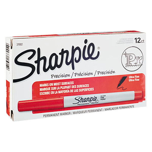 Sharpie 37002 Red Ultra-Fine Point Permanent Marker - 12/Pack