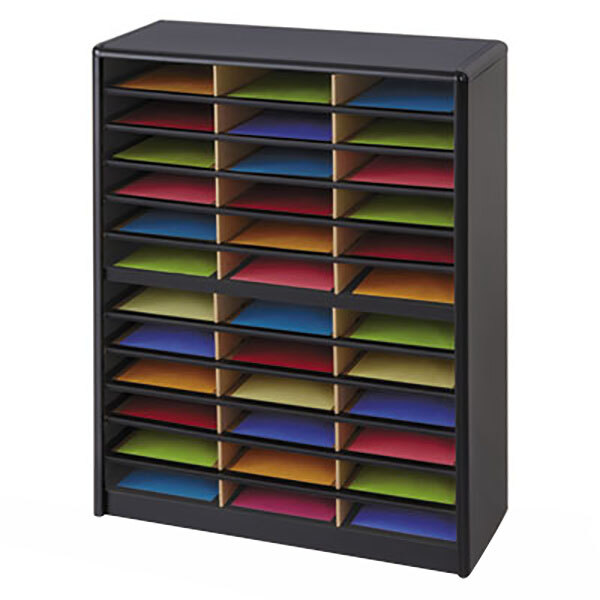 Safco 7121BL Black 36-Section Steel / Fiberboard File Organizer - 32 1/ ...