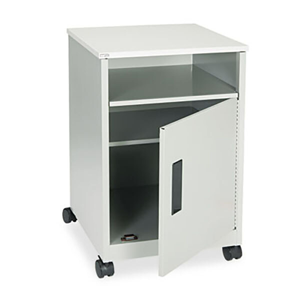 Safco 1871GR Gray Steel Machine Stand with Storage Cabinet and Open ...