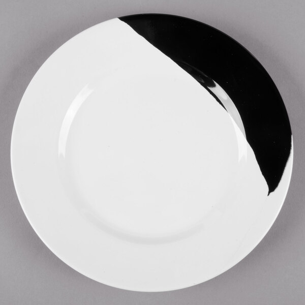 GET BF-9-W/BK Bold 9" White / Black Wide Rim Round Melamine Plate - 24/Case