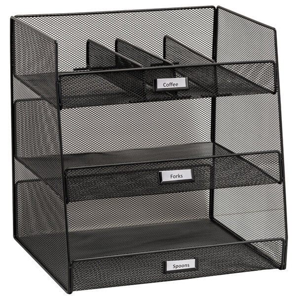 Safco 3293BL Onyx Black 3-Compartment Steel Mesh Breakroom Organizer ...