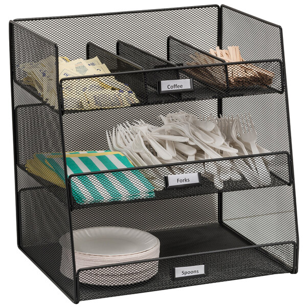 Safco 3293BL Onyx Black 3-Compartment Steel Mesh Breakroom Organizer ...