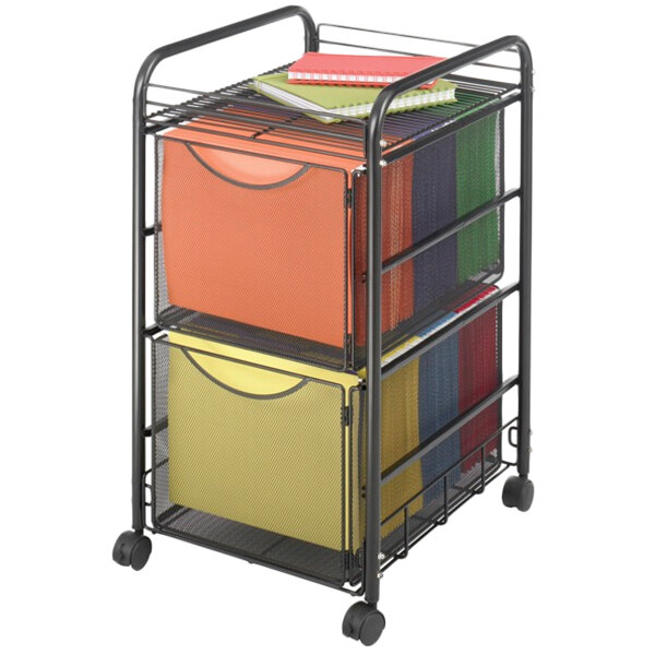 Safco 5212BL Onyx Black Mesh Mobile Double File Cube with Shelf - 15 3/ ...
