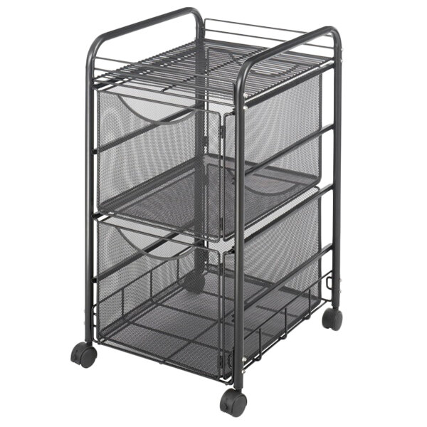 Safco 5212BL Onyx Black Mesh Mobile Double File Cube with Shelf - 15 3/ ...