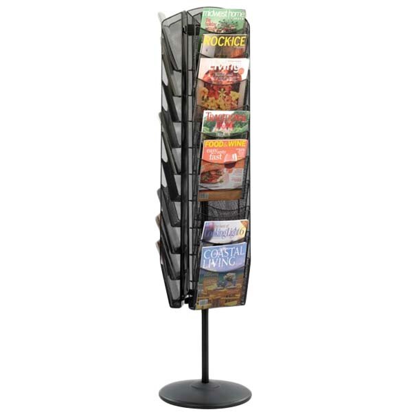 Safco 5577BL Onyx Steel Mesh 30 Compartment Rotating Magazine Display ...