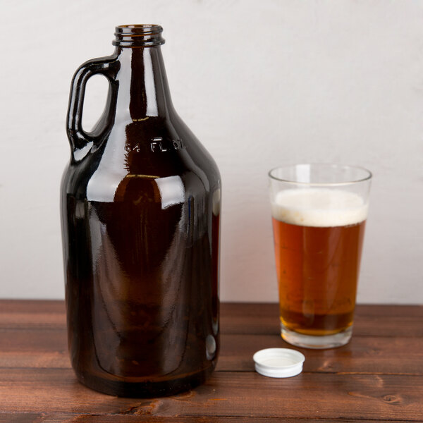 Amber Glass Beer Growler, 64oz in Bulk at WebstaurantStore