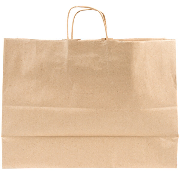 Duro 16" x 6" x 12" Tote Natural Kraft Paper Shopping Bag with Handles ...