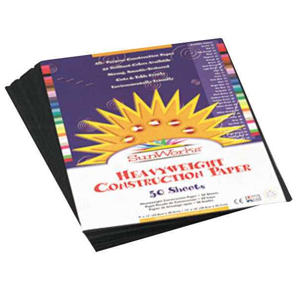 SunWorks 6303 9" x 12" Black Pack of 58 lb. Construction Paper - 50 Sheets