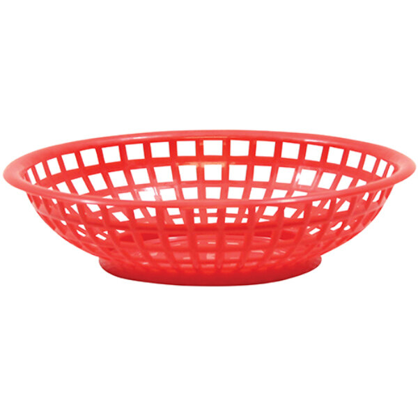 TableCraft 1075R 8" x 2" Red Round Serving Plastic Basket - 12/Pack