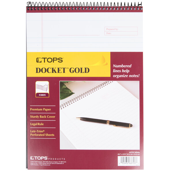 TOPS 63753 Docket Gold 8 1/2" x 11 3/4" Project Ruled Wirebound Planner ...
