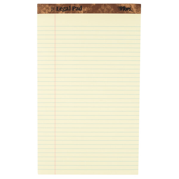 TOPS 7572 8 1/2" x 14" Wide Ruled Canary Perforated Legal Pad - 12/Pack