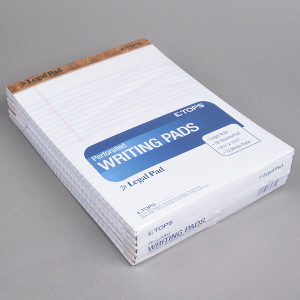 TOPS 7533 8 1/2" x 11 3/4" Wide Ruled White Perforated Legal Pad - 12/Pack