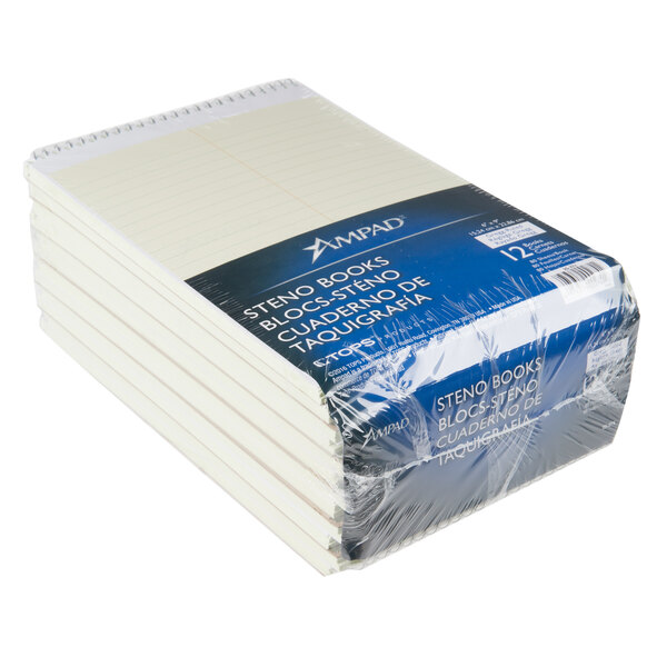 Ampad 25-274 6" x 9" Gregg Ruled Green Tinted Wirebound Steno Pad - 12/Pack