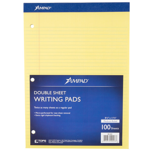 Ampad 20-223 8 1/2" x 11 3/4" Medium Ruled Canary 3-Hole Punched ...