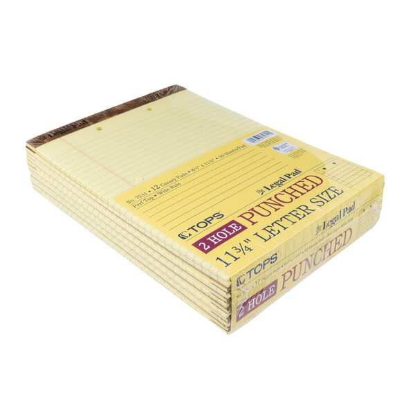 TOPS 7531 8 1/2" x 11 3/4" Wide Ruled Canary 2-Hole Punched Legal Pad ...