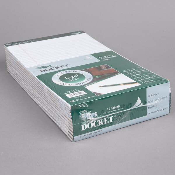 TOPS 63590 Docket 8 1/2" x 14" Wide Ruled White Perforated Writing ...