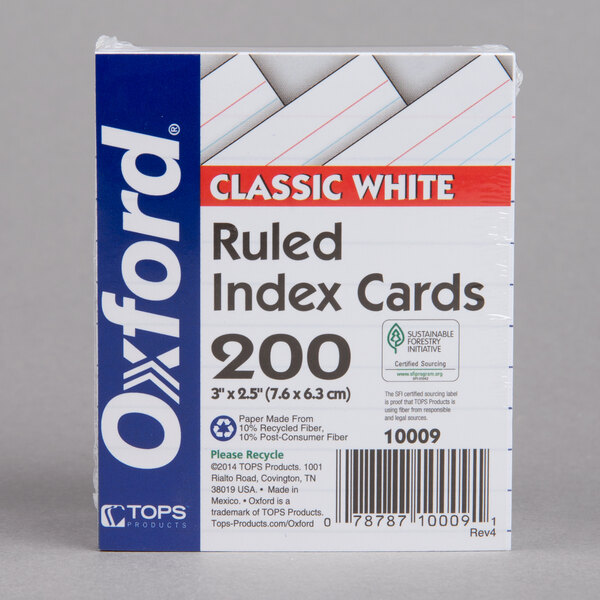 Oxford OXF 10009EE 3" x 2 1/2" White Ruled Mini Index Card - 200/Pack