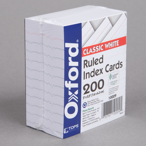 Oxford OXF 10009EE 3" x 2 1/2" White Ruled Mini Index Card - 200/Pack