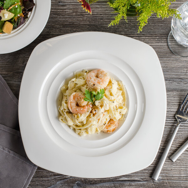 Bon Chef 1000003P Concentrics 8 oz. White Porcelain Soft Square Pasta ...