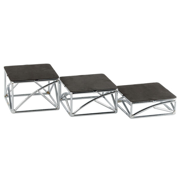 Tablecraft CR3 Set of Three Chrome Plated Square Metal Riser Set - 2 ...