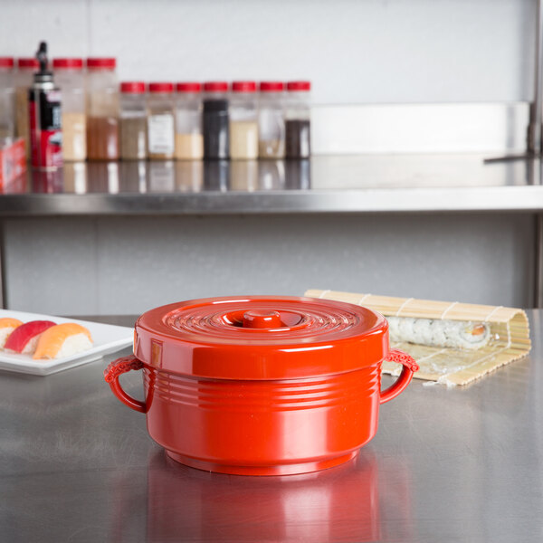 Thunder Group 72 oz. Red Plastic Handled Rice Container with Lid and Spoon